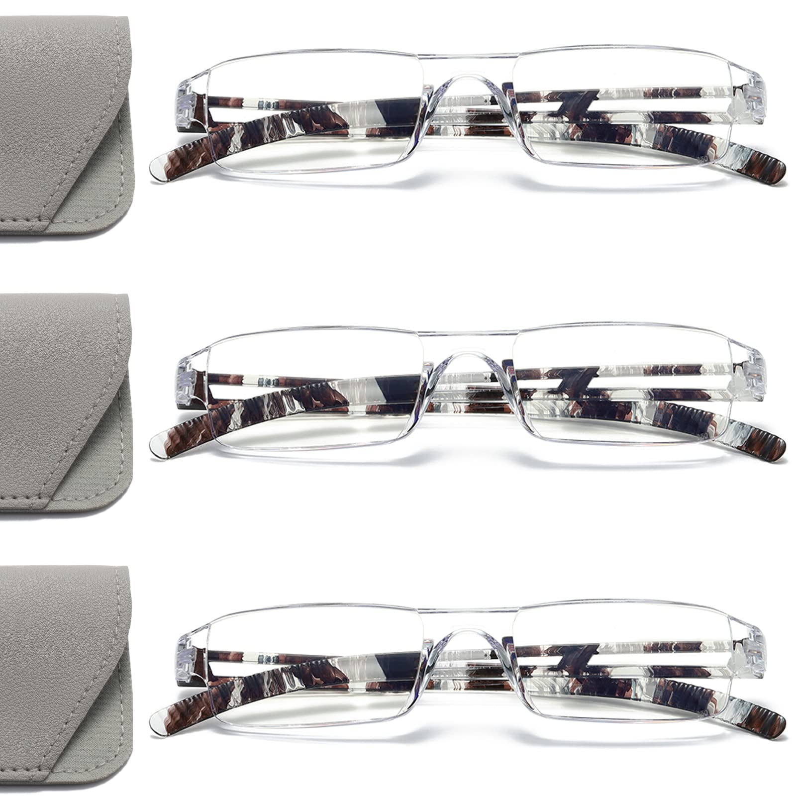 Viseng 3 pairs of reading glasses, blue light blocking glasses, computer reading glasses for men and women, fashionable rectangular one-piece glasses frame+2.5