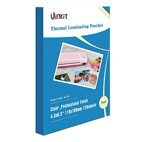 Uinkit Thermal Laminating Pouches 3mil Laminating Sheets 4.3x6.3 inches for Sealed 4x6 Photo Card Documents, Glossy Clear Laminator Pouch Rounded Corner 120Pack