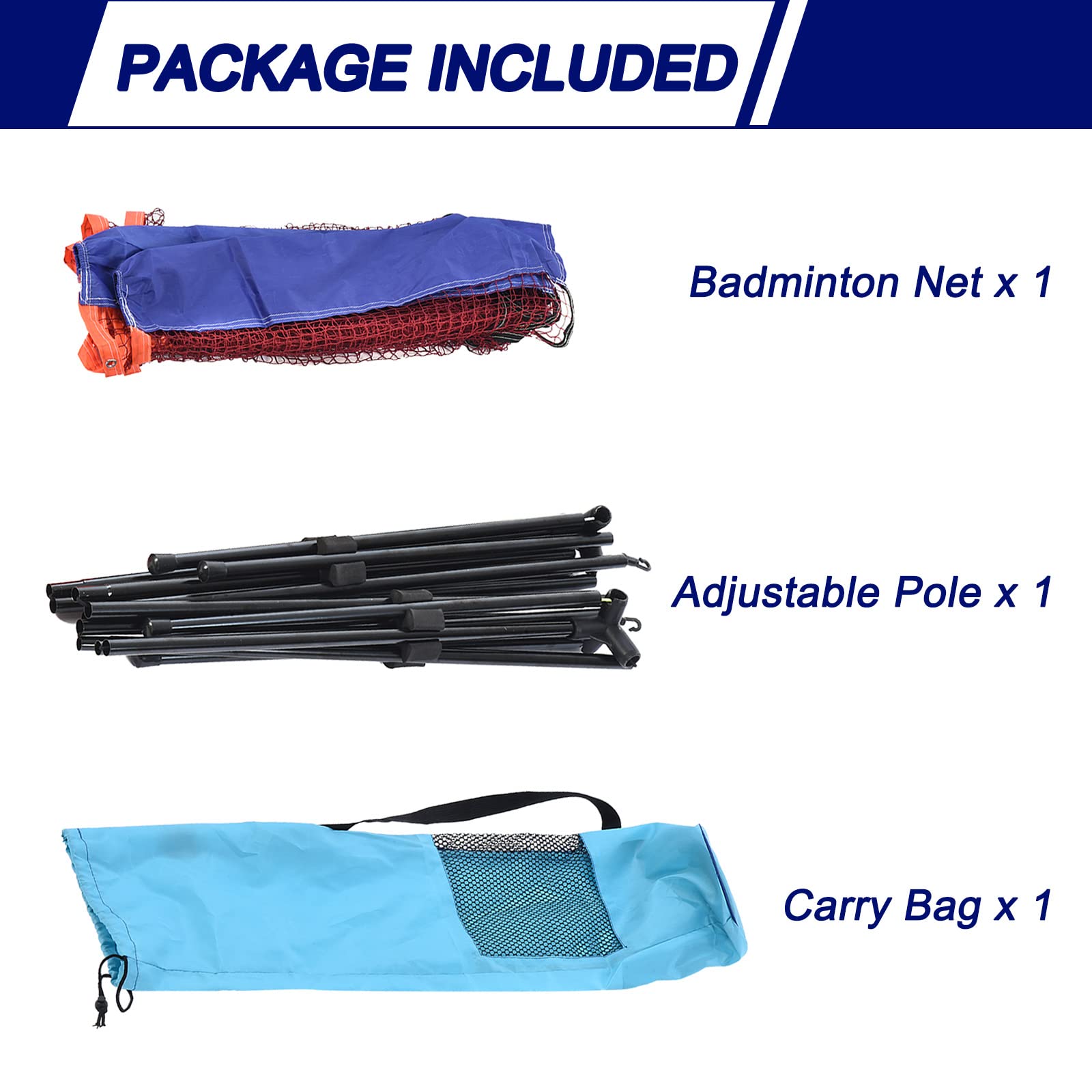 PATIKIL 14Ft Portable Badminton Net, Pickleball Net Set Height Adjustable Tennis Net with Carry Bag for Volleyball Soccer Outdoor Backyard Beach, Black