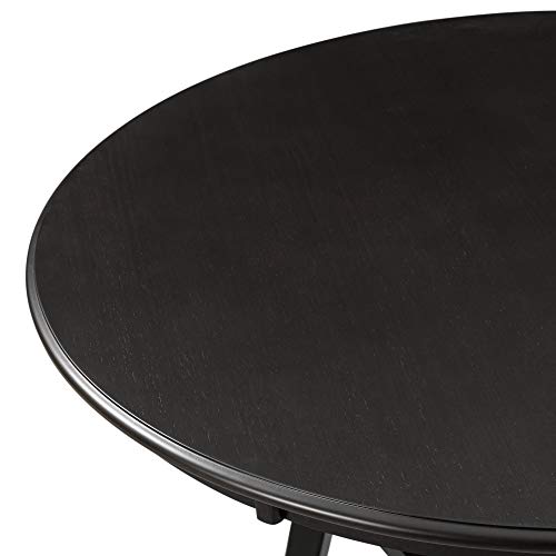5 Pieces Dining Sets with Wooden Round Table Bring Bottom Shelf and 4 Linen Upholstered Chairs with Back Cushion for Home Kitchen & Dining Room Furniture Breakfast, Lunch & Dinner, Espresso+Beige