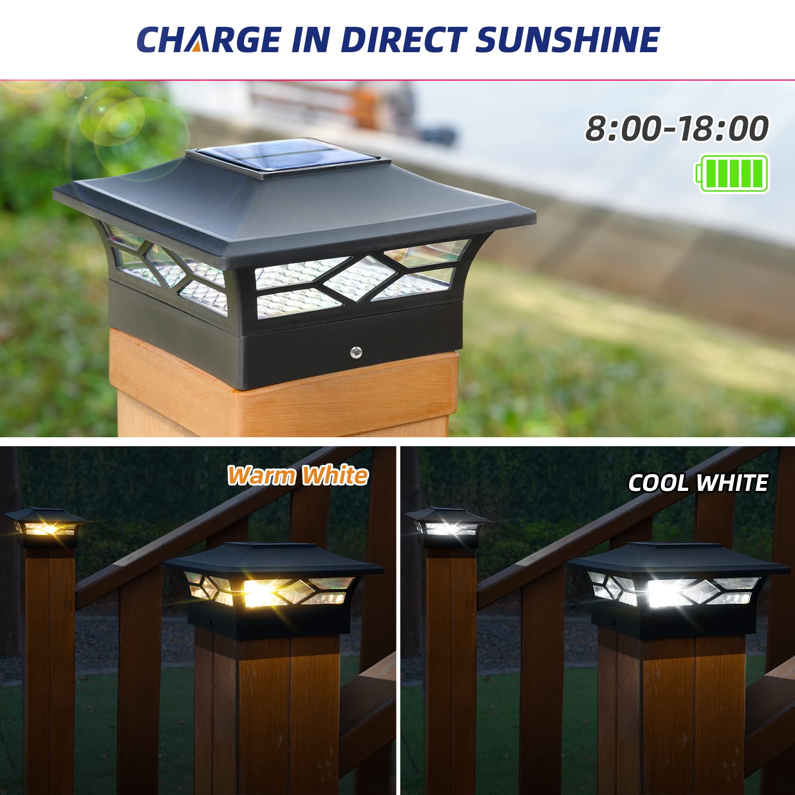 APONUO Solar Post Cap Lights,2 Pack 2-Modes Bright 4x4 Post Solar Lights Auto On Off,Outdoor Waterproof Garden Patio Fence Deck Patio Decor for Fence Deck Post Caps 4x4 6x6 Wood,4x4 Vinyl