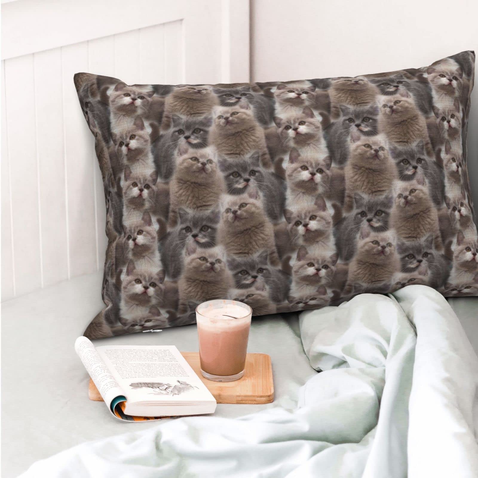 Bed Pillow Protector Zippered Camo-Kitty-Cute-Shorthair-Cat Soft Pillow Case Cover 20x30 Inches