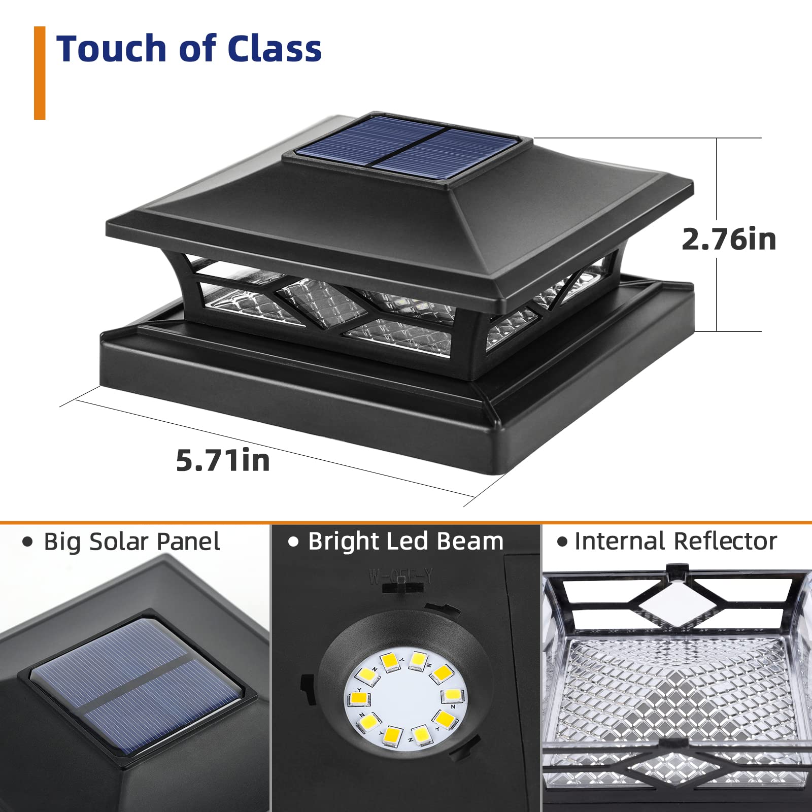 APONUO Solar Post Cap Lights,2 Pack 2-Modes Bright 4x4 Post Solar Lights Auto On Off,Outdoor Waterproof Garden Patio Fence Deck Patio Decor for Fence Deck Post Caps 4x4 6x6 Wood,4x4 Vinyl