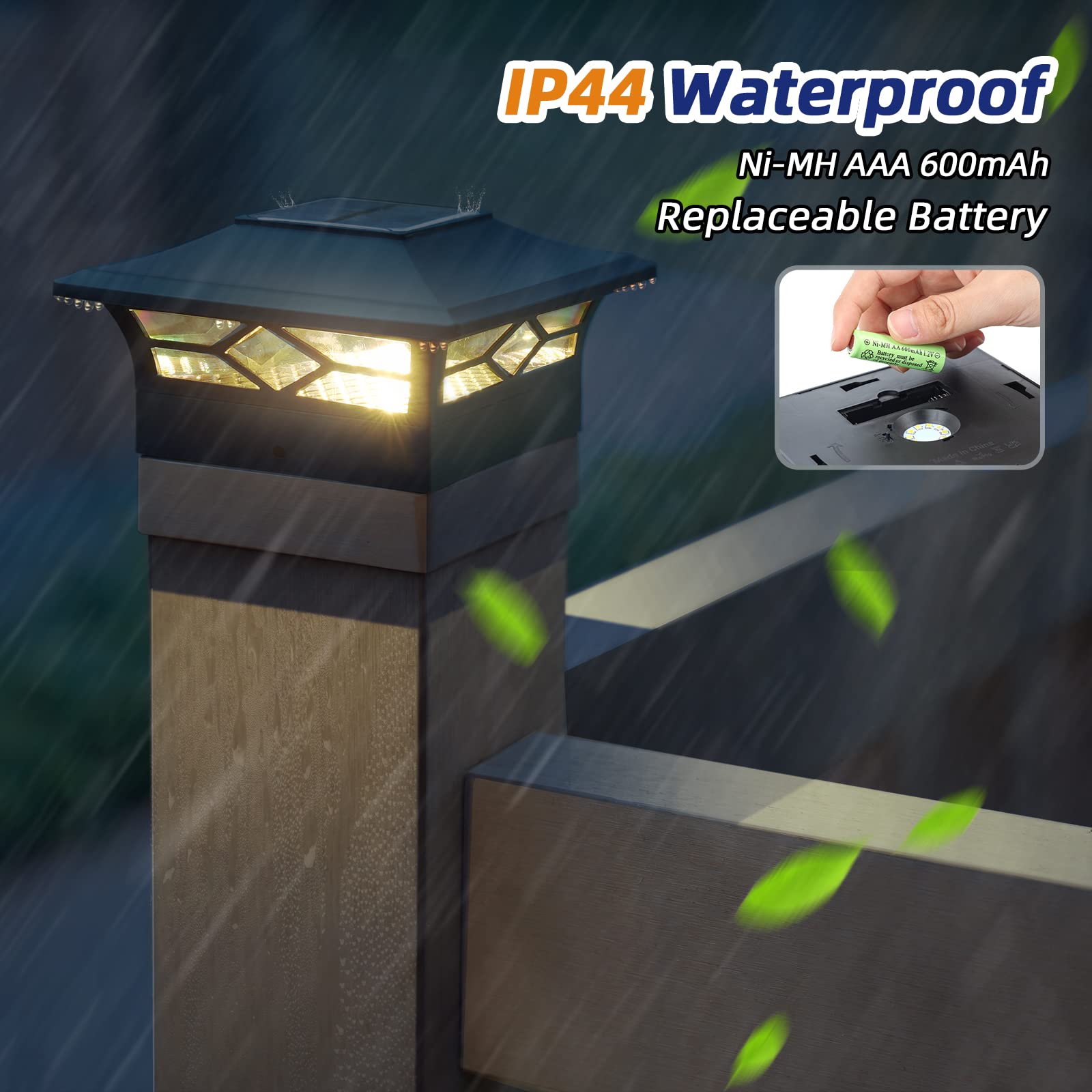 APONUO Solar Post Cap Lights,2 Pack 2-Modes Bright 4x4 Post Solar Lights Auto On Off,Outdoor Waterproof Garden Patio Fence Deck Patio Decor for Fence Deck Post Caps 4x4 6x6 Wood,4x4 Vinyl