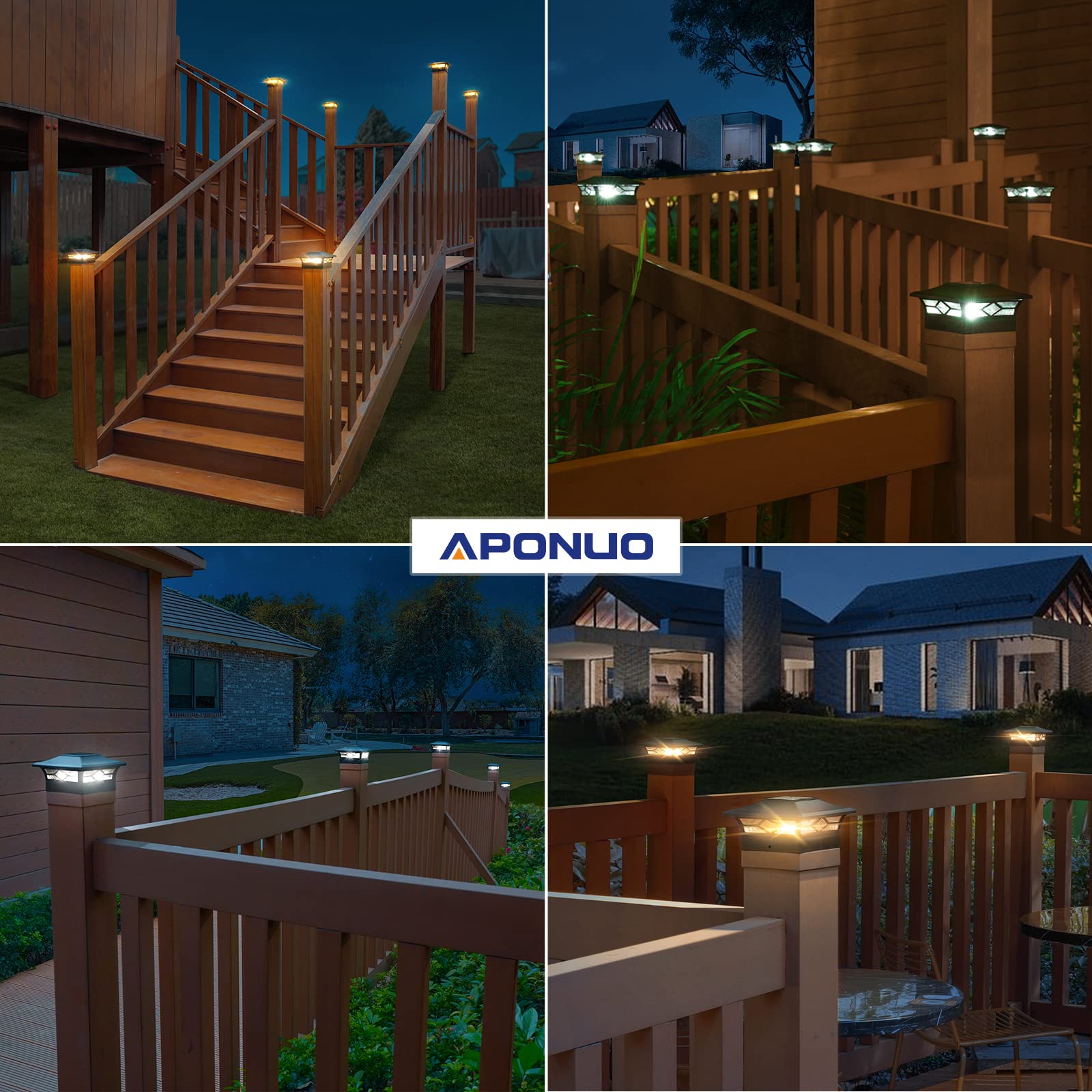 APONUO Solar Post Cap Lights,2 Pack 2-Modes Bright 4x4 Post Solar Lights Auto On Off,Outdoor Waterproof Garden Patio Fence Deck Patio Decor for Fence Deck Post Caps 4x4 6x6 Wood,4x4 Vinyl