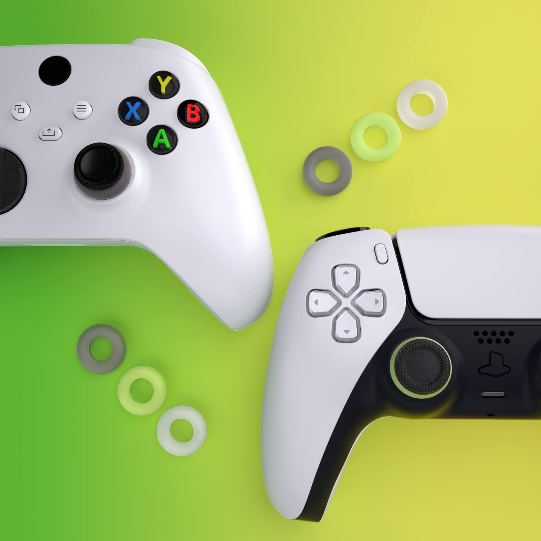 PlayVital 3 Pairs Silicone Aim Assist Target Motion Control Precision Rings for ps5, for ps4, for Xbox Series X/S/One / 360, for Switch Pro, for Steam Deck - Clear Black White & Glow in Dark Green