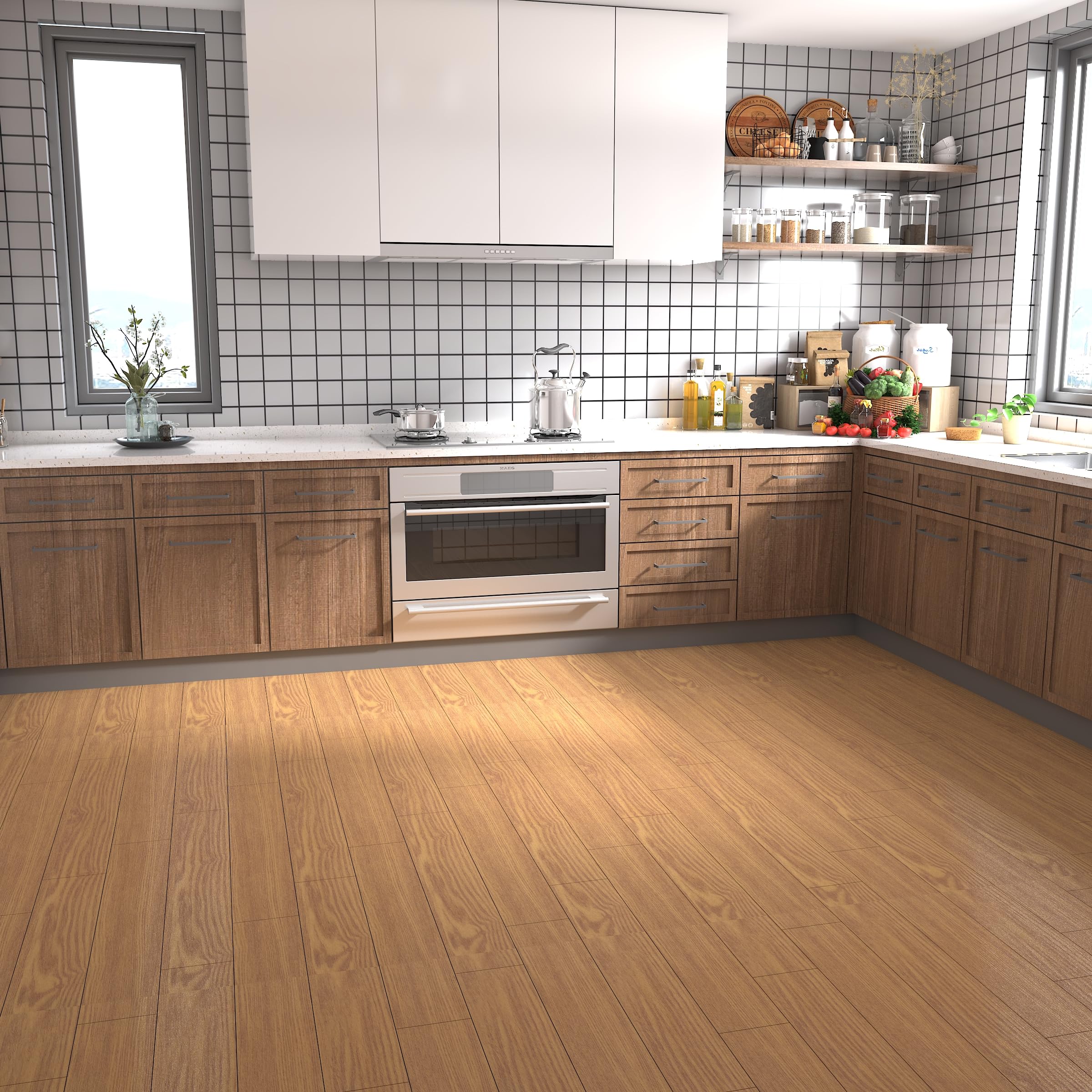 Thicker Peel and Stick Floor Tile,Intensification Vinyl Flooring Roll 12" x 6" x 0.06" 1-Pack 1.5 Sq.Ft Floor Honey Wood Grain Look DIY Self-Adhesive and Waterproof Flooring for Bedroom, Living Room