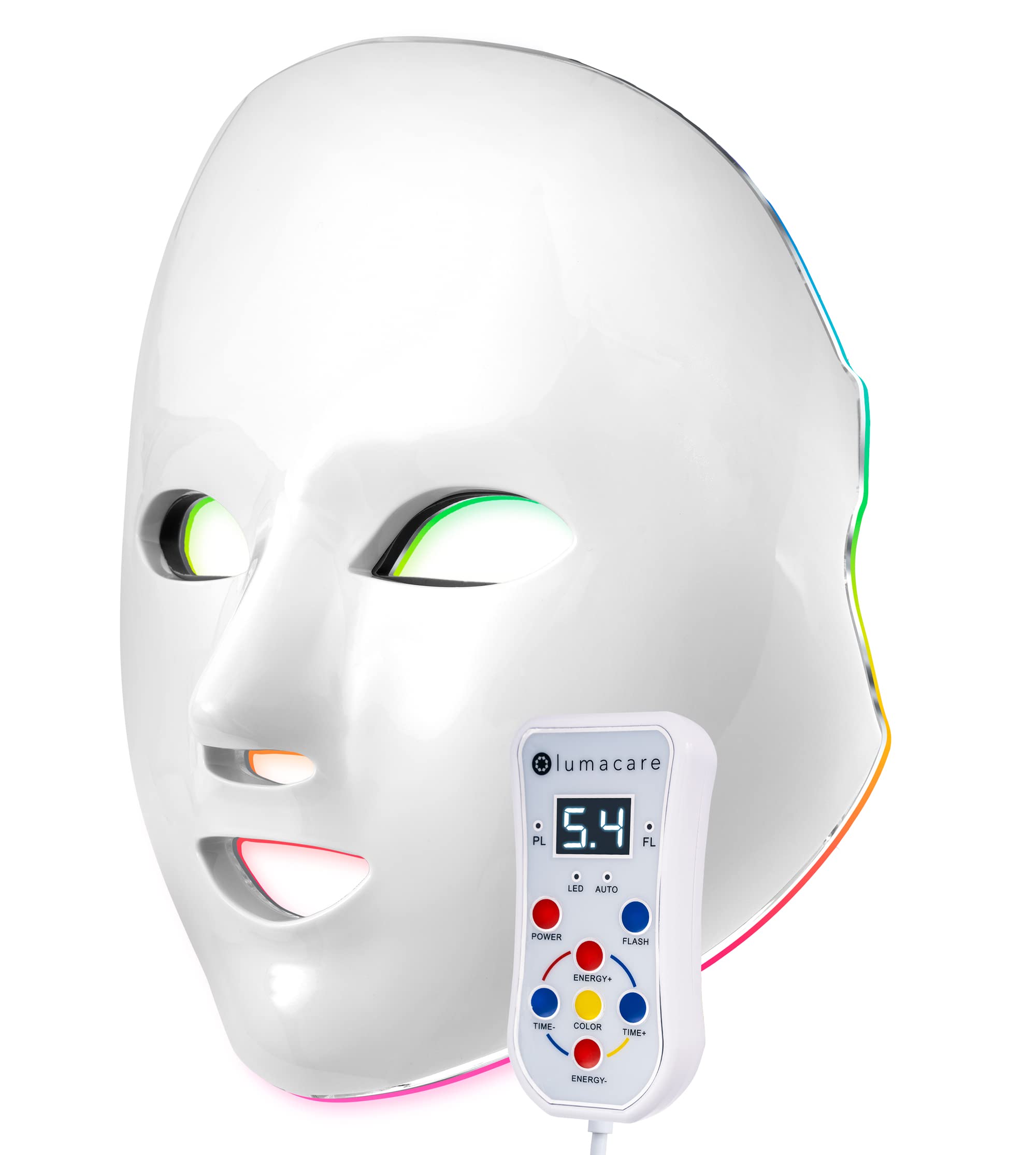 LumaCare LED Face Mask - Red Light Therapy for Glowing Skin, 8 Wavelengths, Safe and Comfortable, Includes Head Strap, Brackets and Controller