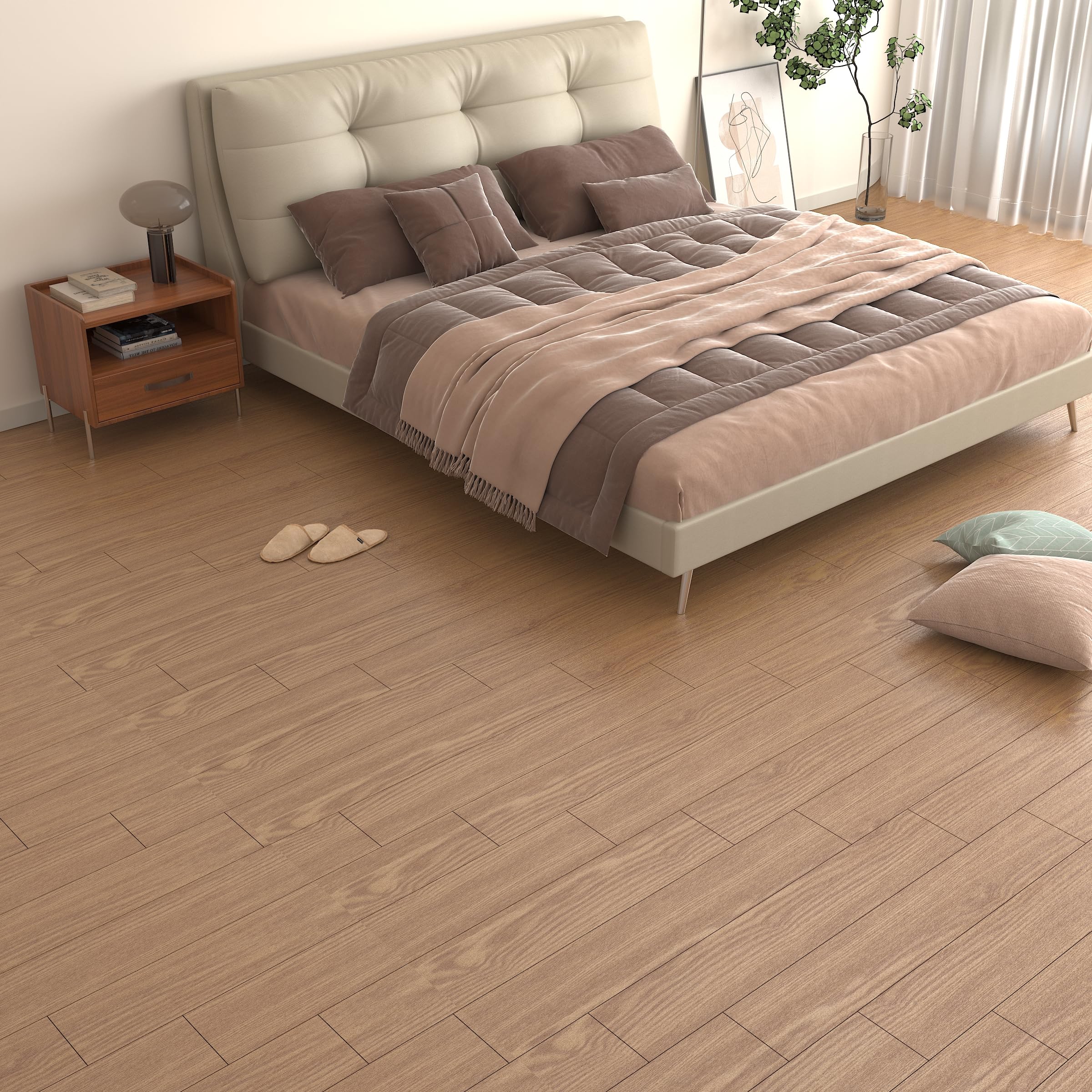 Thicker Peel and Stick Floor Tile,Intensification Vinyl Flooring Roll 12" x 6" x 0.06" 1-Pack 1.5 Sq.Ft Floor Honey Wood Grain Look DIY Self-Adhesive and Waterproof Flooring for Bedroom, Living Room