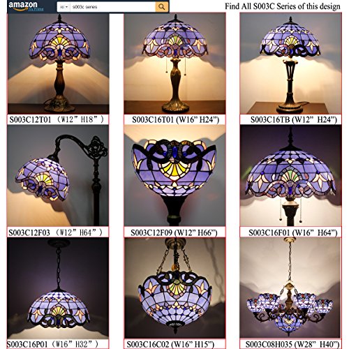 WERFACTORY Tiffany Floor Lamp Blue Purple Baroque Stained Glass Light 12X12X66 Inch Pole Torchiere Standing Corner Torch Uplight Decor Bedroom Living Room Home Office S003C Series