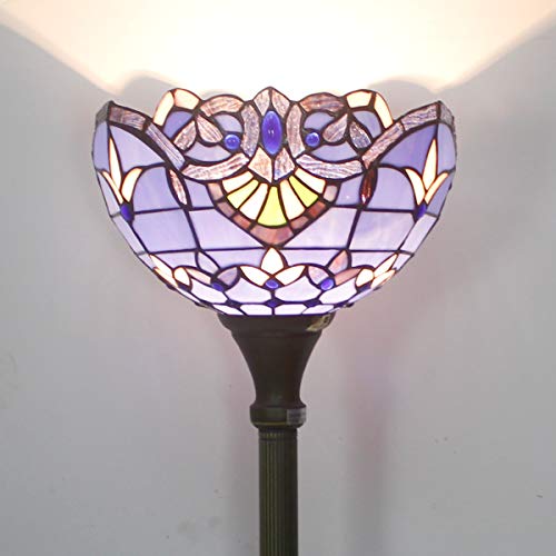 WERFACTORY Tiffany Floor Lamp Blue Purple Baroque Stained Glass Light 12X12X66 Inch Pole Torchiere Standing Corner Torch Uplight Decor Bedroom Living Room Home Office S003C Series