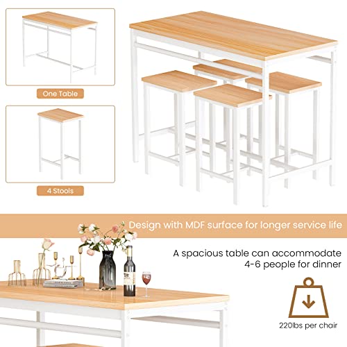 Recaceik Dining Table Set for 4 Kitchen Table and Chairs Set of 4, 5 Pieces Bar Table Set with 4 Stools Counter Height Dining Room Table with Metal Legs for Dinette Breakfast Nook, 47'' Walnut