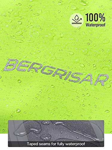 BERGRISAR Men's Cycling Rain Jacket Waterproof Cycling Windbreaker Bike Bicycle Jacket Running Hood Rain Coat Green Size Large