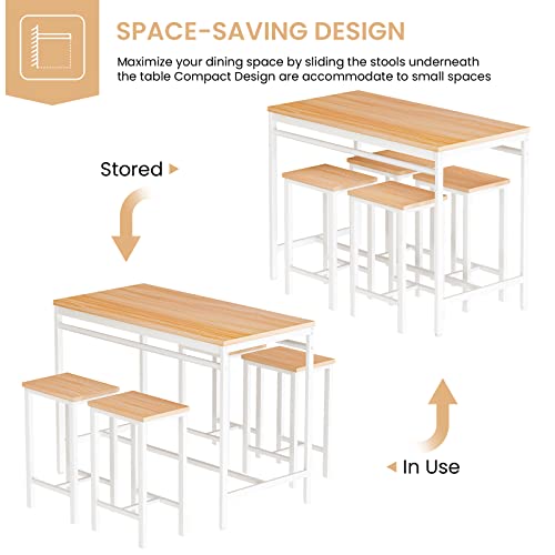 Recaceik Dining Table Set for 4 Kitchen Table and Chairs Set of 4, 5 Pieces Bar Table Set with 4 Stools Counter Height Dining Room Table with Metal Legs for Dinette Breakfast Nook, 47'' Walnut