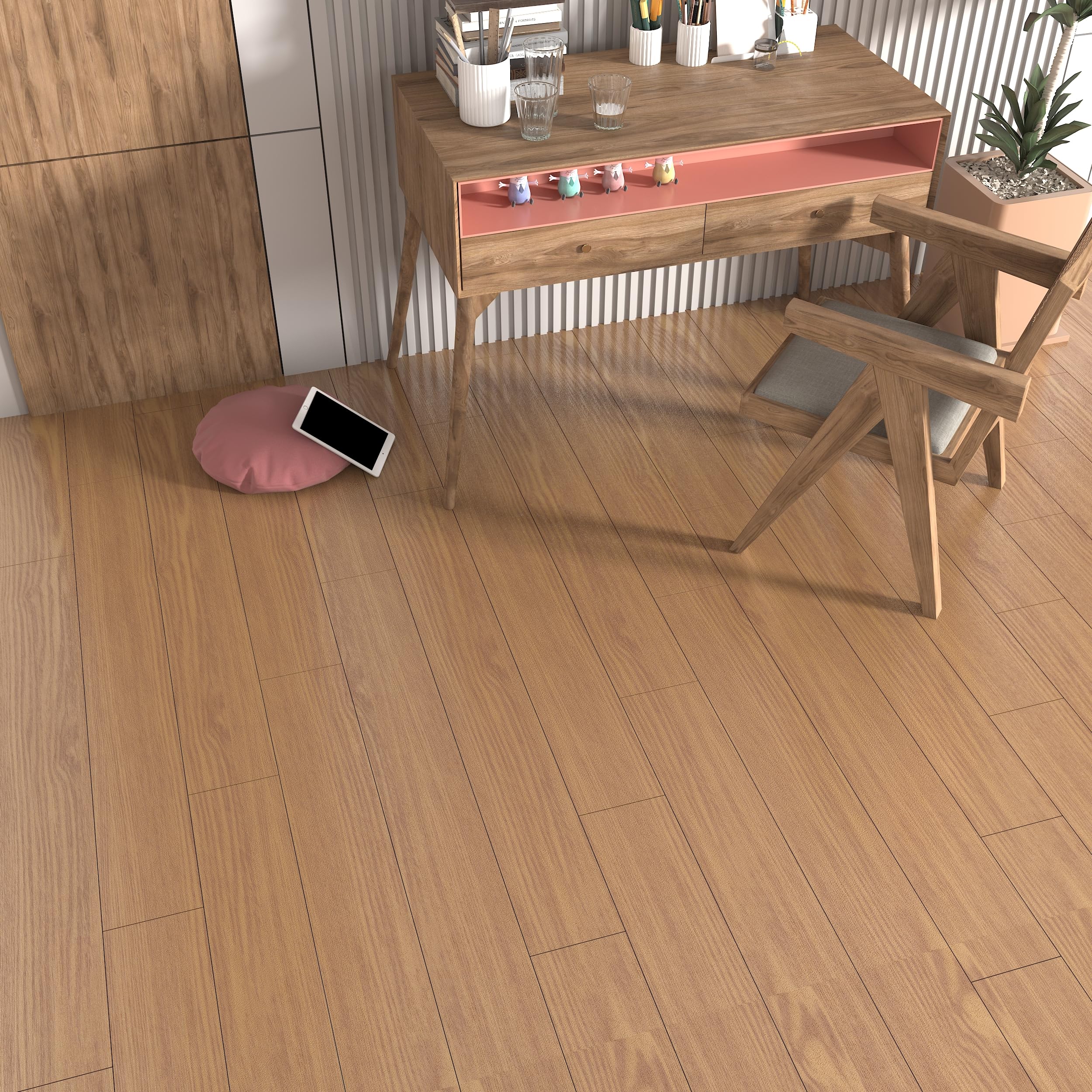Thicker Peel and Stick Floor Tile,Intensification Vinyl Flooring Roll 12" x 6" x 0.06" 1-Pack 1.5 Sq.Ft Floor Honey Wood Grain Look DIY Self-Adhesive and Waterproof Flooring for Bedroom, Living Room