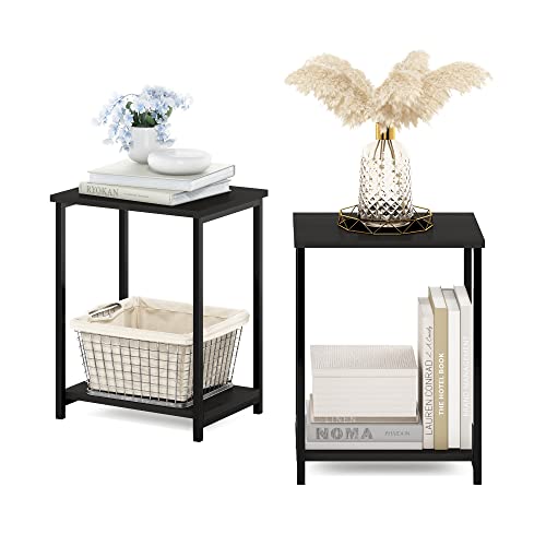 Furinno Simplistic Metal Frame End Table, 2-Pack, Espresso