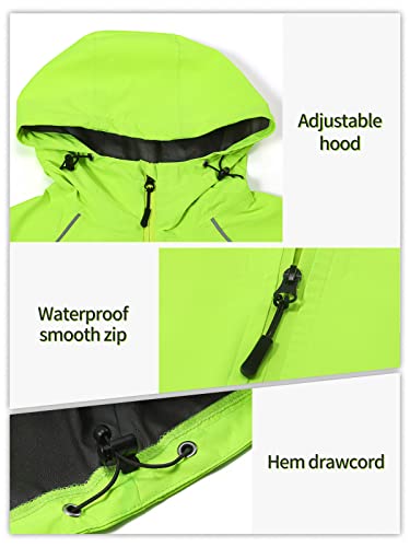 BERGRISAR Men's Cycling Rain Jacket Waterproof Cycling Windbreaker Bike Bicycle Jacket Running Hood Rain Coat Green Size Large
