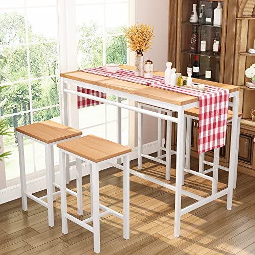 Recaceik Dining Table Set for 4 Kitchen Table and Chairs Set of 4, 5 Pieces Bar Table Set with 4 Stools Counter Height Dining Room Table with Metal Legs for Dinette Breakfast Nook, 47'' Walnut