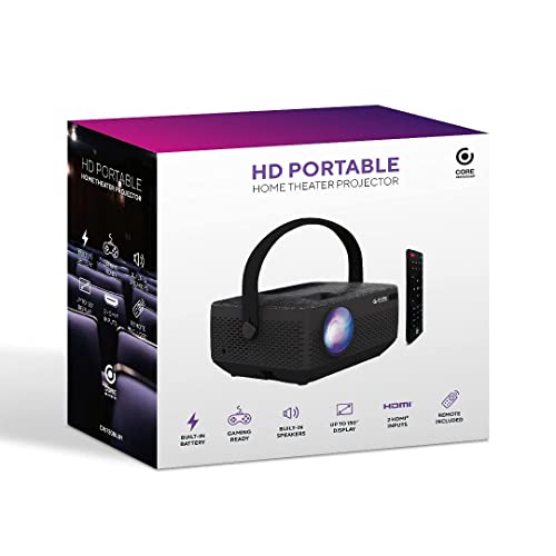 HD Portable LCD Home Theater Projector (Supports up to 1080p) with Rechargeable Battery Core Innovations CJR720BLHD