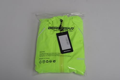 BERGRISAR Men's Cycling Rain Jacket Waterproof Cycling Windbreaker Bike Bicycle Jacket Running Hood Rain Coat Green Size Large