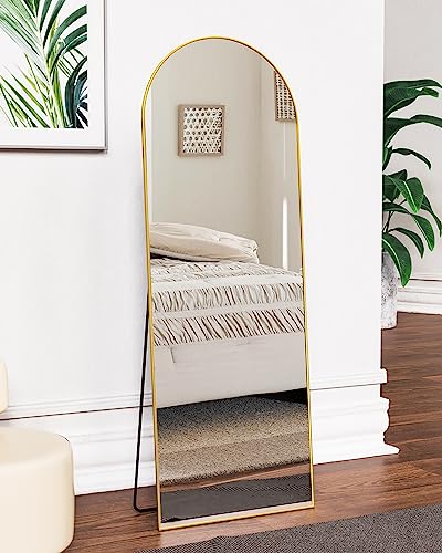 Antok Arched Full Length Mirror, 58"x18" Arched Floor Mirror, Glassless Mirror Full Length with Stand, Floor Mirror Freestanding, Wall Mounted Mirror for Bedroom Living Room, Gold