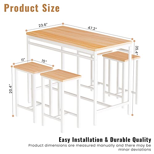 Recaceik Dining Table Set for 4 Kitchen Table and Chairs Set of 4, 5 Pieces Bar Table Set with 4 Stools Counter Height Dining Room Table with Metal Legs for Dinette Breakfast Nook, 47'' Walnut