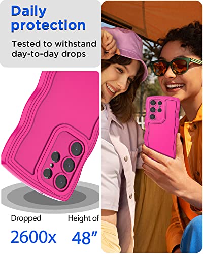 AICase Cute Solid Color Curly Wave Frame Soft Compatible with Samsung Galaxy Phone Case (Hot Pink, Galaxy S21 Ultra)
