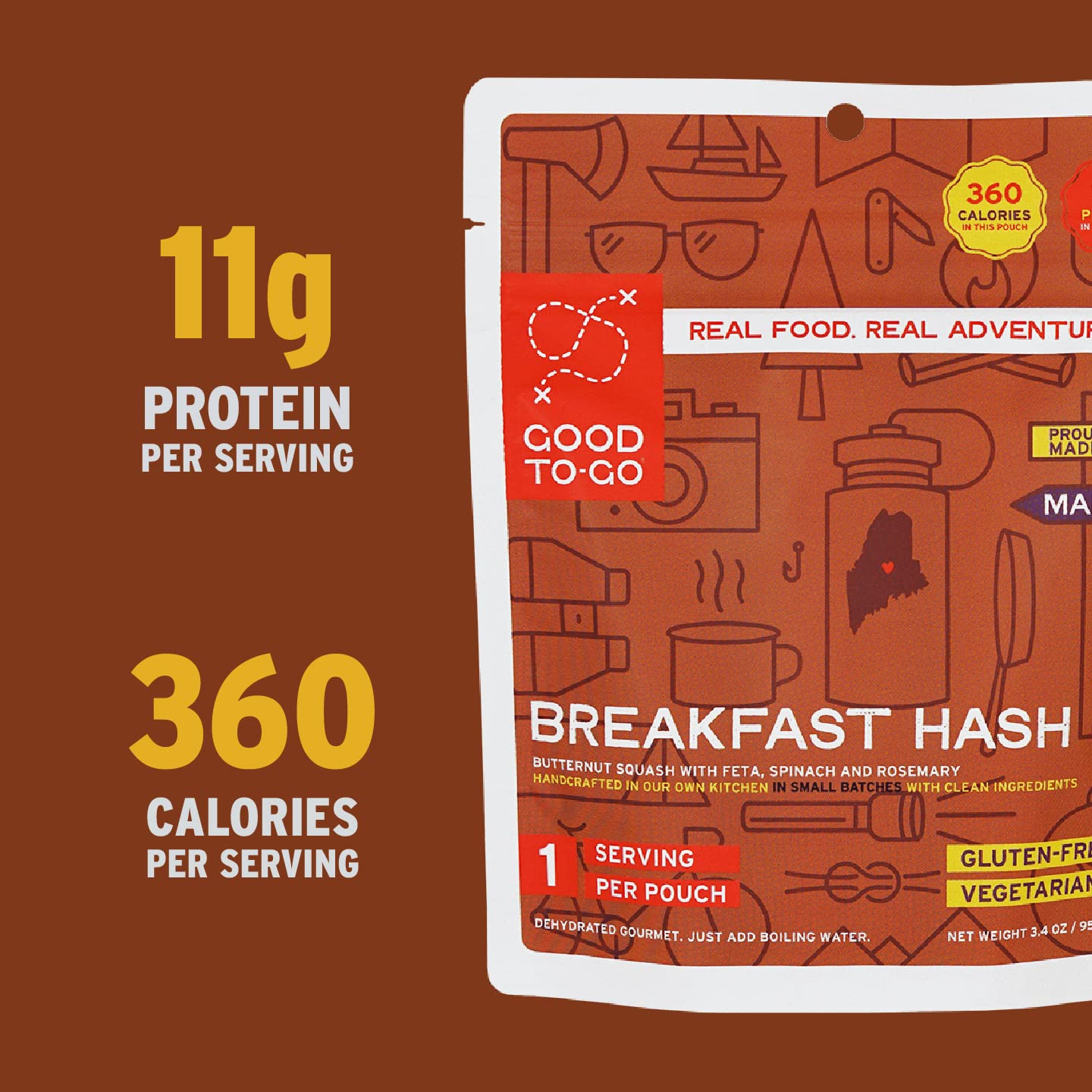 GOOD TO-GO Breakfast Hash (Single Serving) | Camping & Backpacking Food | Just Add Water Backpacking Meals | Good To-Go Dehydrated Meals Taste Better Than Freeze Dried Food