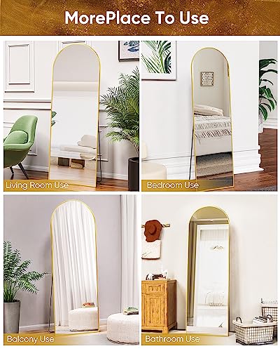 Antok Arched Full Length Mirror, 58"x18" Arched Floor Mirror, Glassless Mirror Full Length with Stand, Floor Mirror Freestanding, Wall Mounted Mirror for Bedroom Living Room, Gold