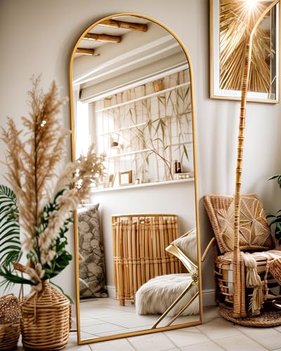 Antok Arched Full Length Mirror, 58"x18" Arched Floor Mirror, Glassless Mirror Full Length with Stand, Floor Mirror Freestanding, Wall Mounted Mirror for Bedroom Living Room, Gold
