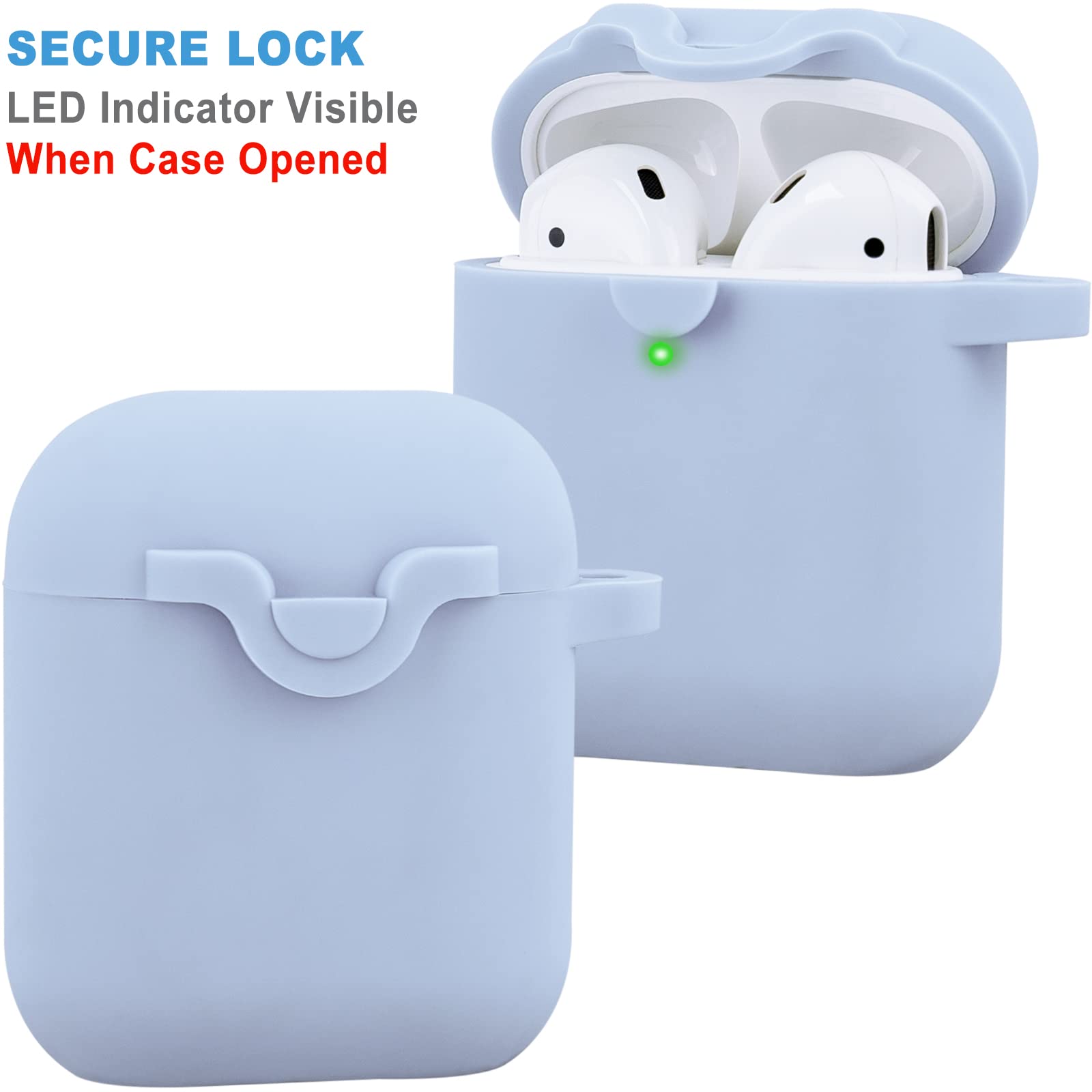 VOTILE Secure Lock Silicone Case Compatible with AirPods Case 1 & 2 with Bling Keychain, Soft Protective Earpod Case Cover Earbuds Cases Women Girls for Apple Air Pod 2 Case - Sky Blue