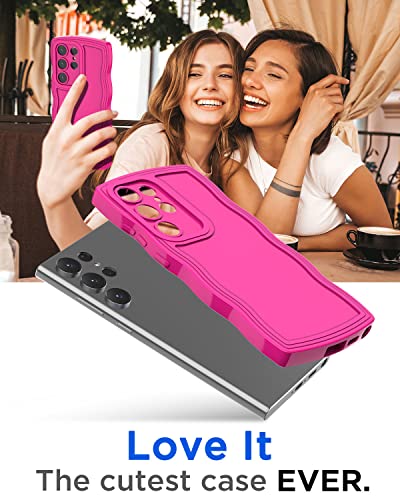 AICase Cute Solid Color Curly Wave Frame Soft Compatible with Samsung Galaxy Phone Case (Hot Pink, Galaxy S21 Ultra)