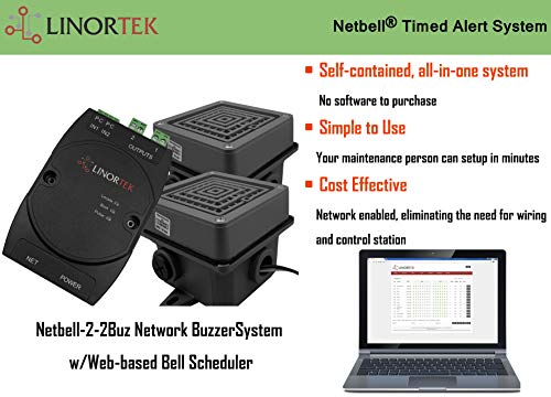 Linortek Netbell-2-2Buz TCP/IP Network Break Buzzer System with Two 4β Extra Loud Buzzers for Industrial Factory Warehouse Lunch Break Time Alert Signalling w/Web-Based Scheduling Software