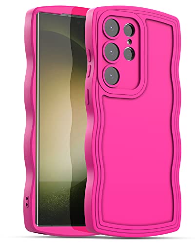 AICase Cute Solid Color Curly Wave Frame Soft Compatible with Samsung Galaxy Phone Case (Hot Pink, Galaxy S21 Ultra)
