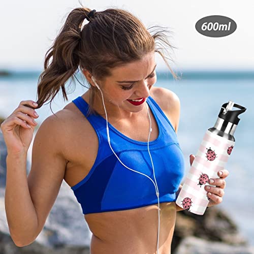 xigua Ladybug Water Bottle Double Walled Stainless Steel Leak Proof Thermo Flask for Sports Gym Cycling Outdoor,20 oz.
