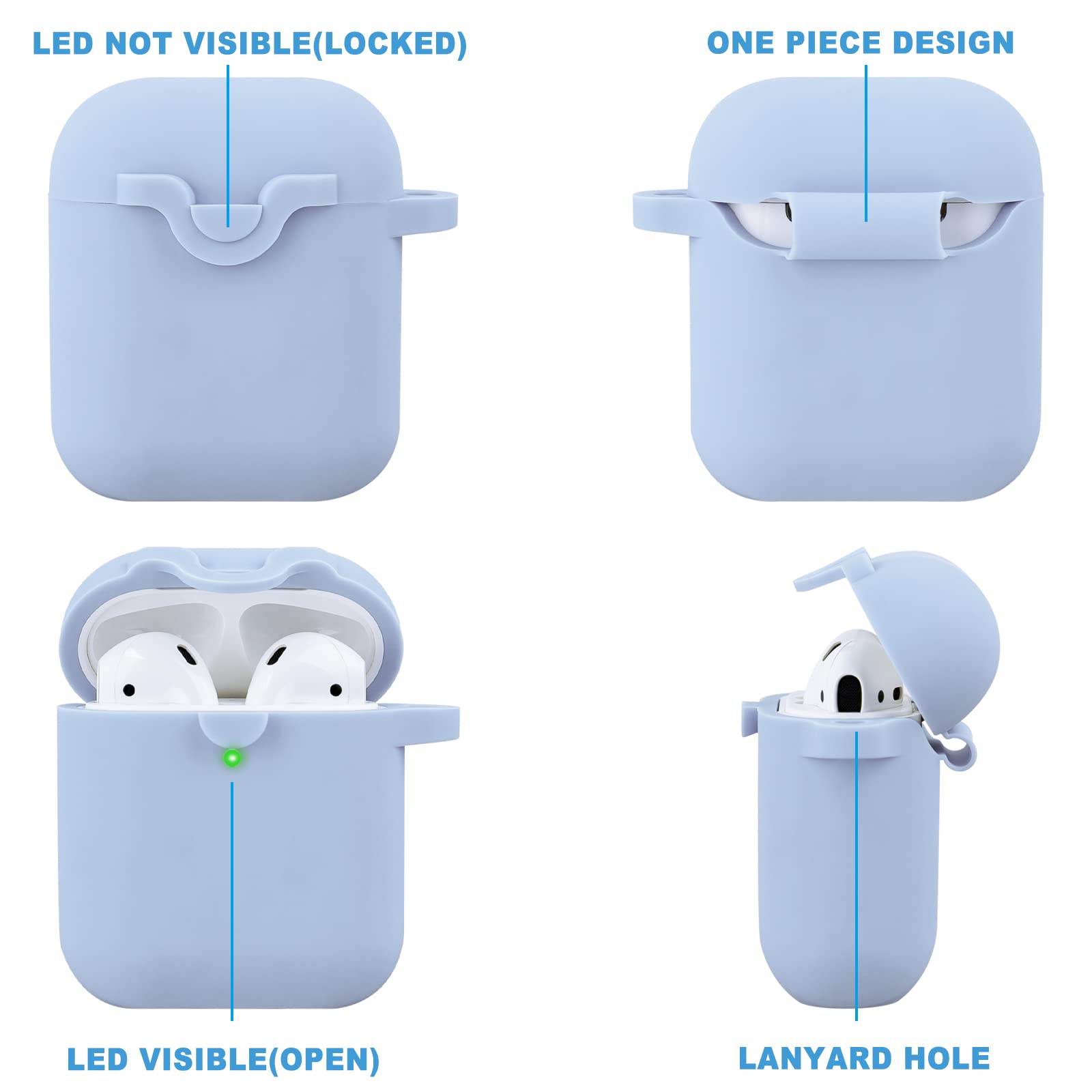 VOTILE Secure Lock Silicone Case Compatible with AirPods Case 1 & 2 with Bling Keychain, Soft Protective Earpod Case Cover Earbuds Cases Women Girls for Apple Air Pod 2 Case - Sky Blue
