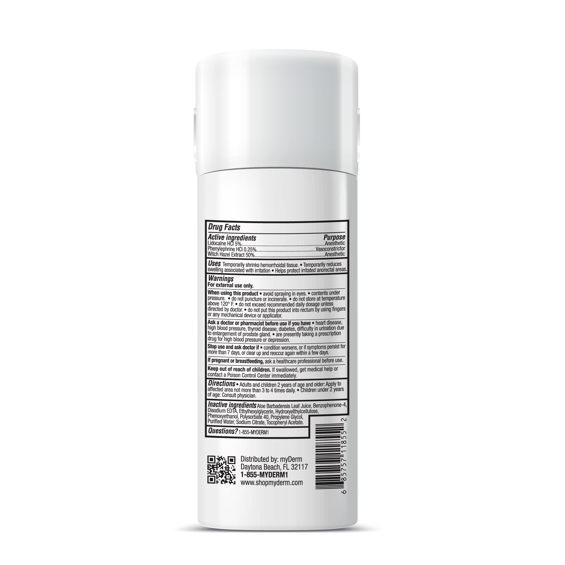 Myderm Medical Numbing Spray - 2 Pack 4.5 OZ - Maximum Strength 5% Lidocaine with Phenylephrine HCl and Witch Hazel - Fast-Acting with Touch-Free Application - First Aid Supplies - Made in USA