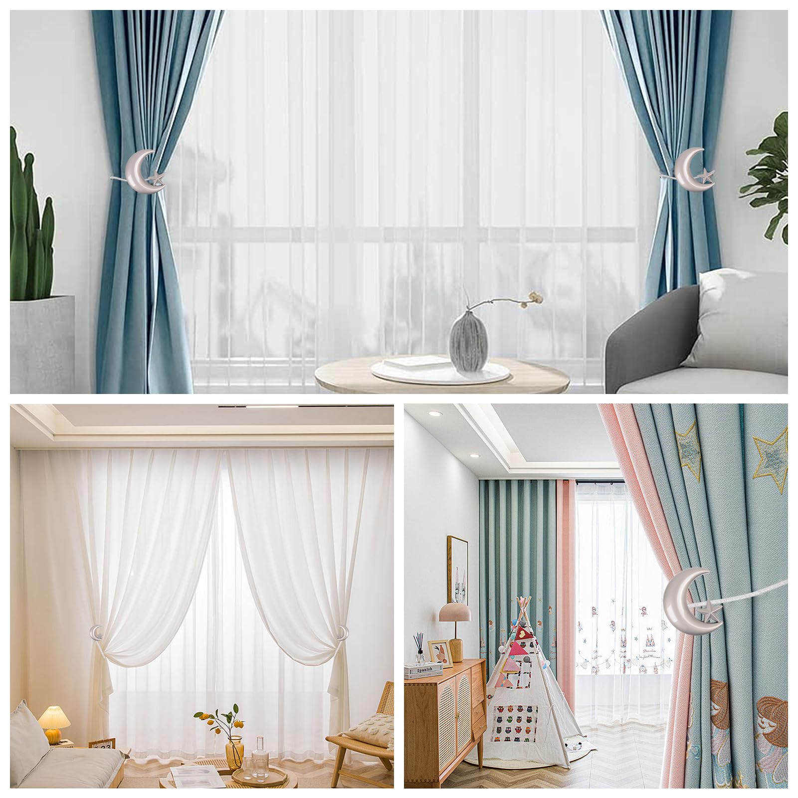 Curtain Tiebacks, 2 Pack Magnetic Curtain Tiebacks Star Moon Curtain tie Back Curtain holdbacks Magnetic Curtain Clips Curtain tie Backs Curtain Clips Holder for Window Draperies Hold Curtains Drape