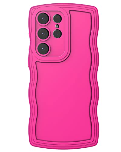 AICase Cute Solid Color Curly Wave Frame Soft Compatible with Samsung Galaxy Phone Case (Hot Pink, Galaxy S21 Ultra)