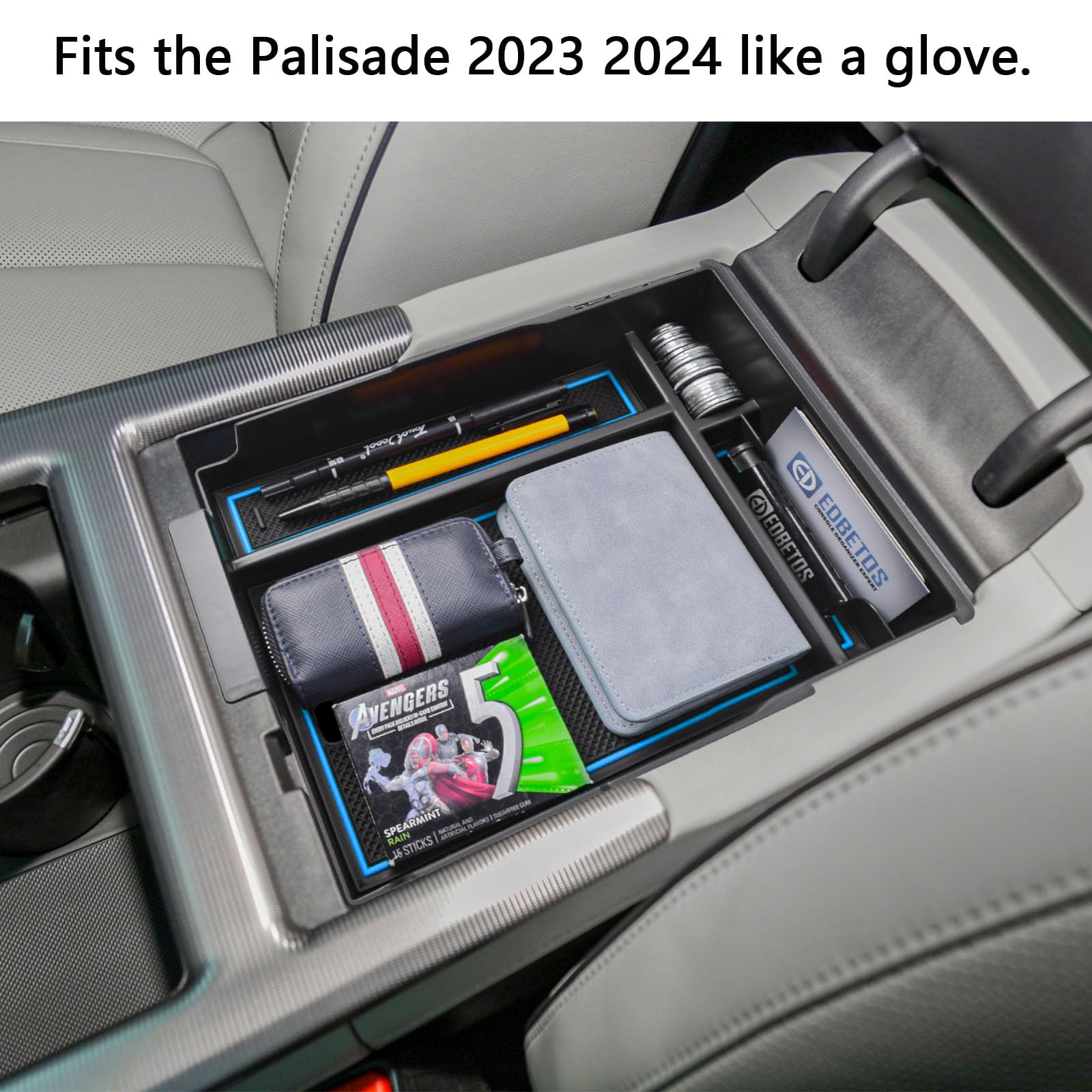EDBETOS Center Console Organizer Compatible with Hyundai Palisade 2023 2024 Accessories Insert Tray Interior Secondary Armrest Storage Glove Box Divider ABS Material, (Not for 2020-2022), Blue Trim