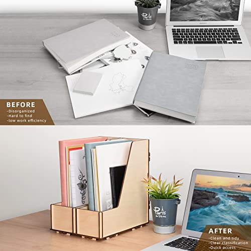 2PCS Wooden Magazine Organizer, Wooden Vertical Desk Organizer Magazine Rack, Magazine File Holder Organizer, Desktop File Organizer, Magazine File Holder - Perfect for Office, Home, School, Libraries