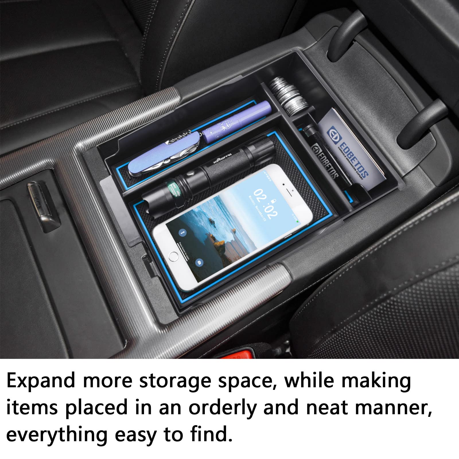 EDBETOS Center Console Organizer Compatible with Hyundai Palisade 2023 2024 Accessories Insert Tray Interior Secondary Armrest Storage Glove Box Divider ABS Material, (Not for 2020-2022), Blue Trim