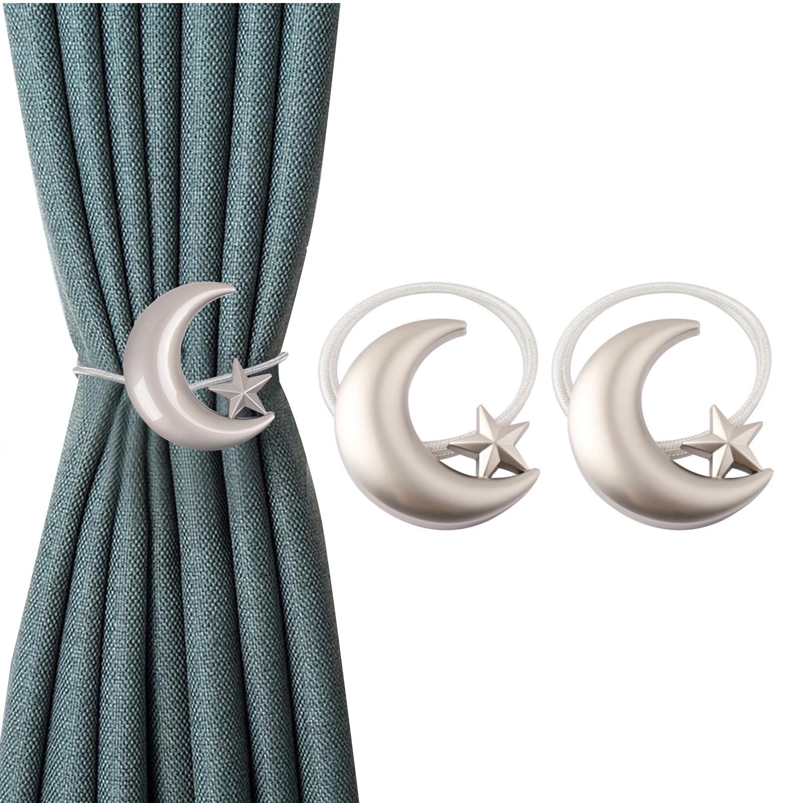 Curtain Tiebacks, 2 Pack Magnetic Curtain Tiebacks Star Moon Curtain tie Back Curtain holdbacks Magnetic Curtain Clips Curtain tie Backs Curtain Clips Holder for Window Draperies Hold Curtains Drape