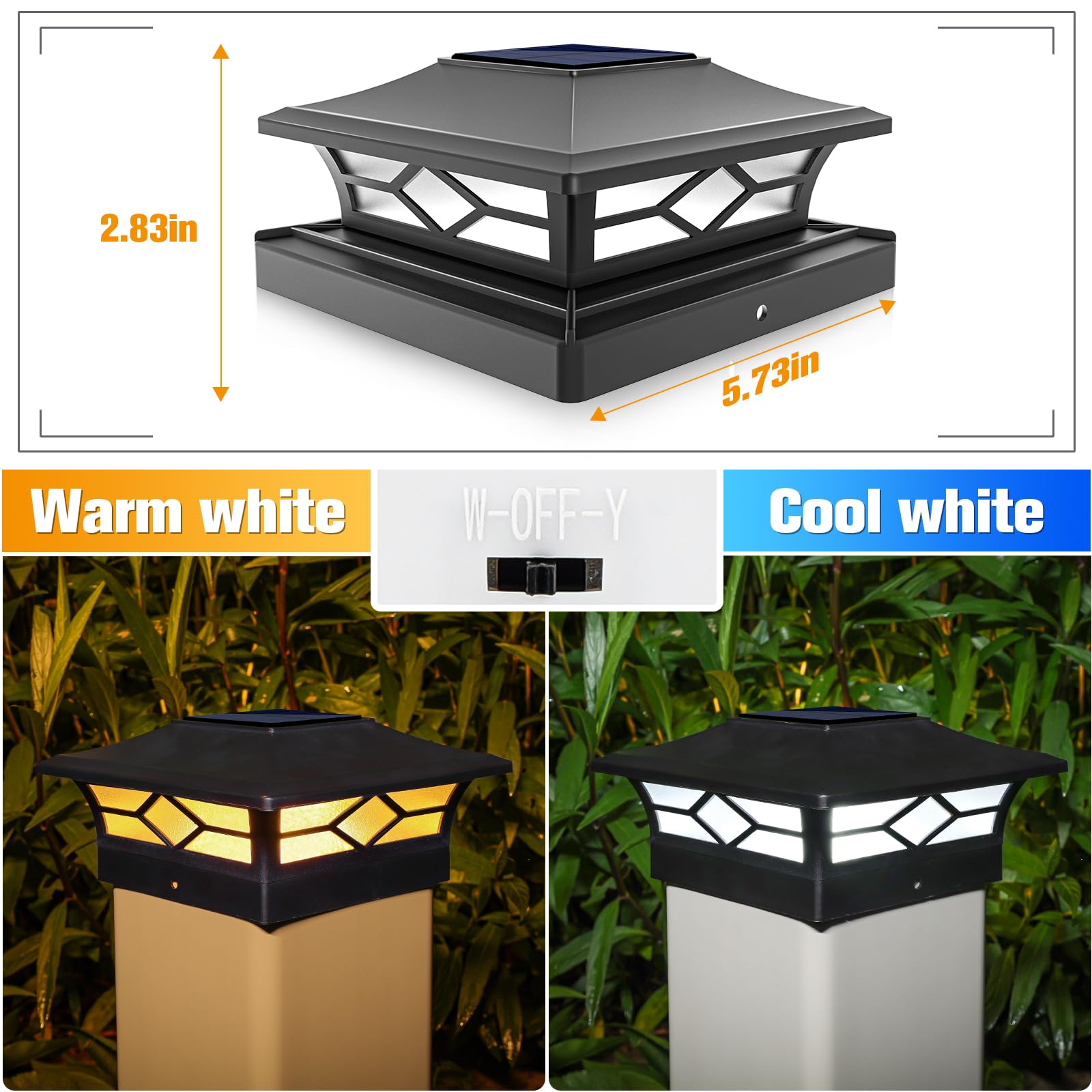 VOLISUN Solar Post Cap Lights Outdoor,Deck Fence Post Cap Lights Solar Powered 6Pack for 4x4/6x6 Wooden/Vinyl,Waterproof Warm/Cool Lighting Black Solar Outdoor LED Post Light for Garden/Patio