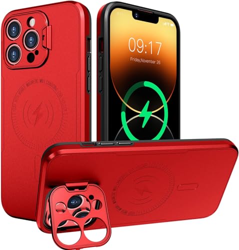 HAMBNAG Magnetic Case for iPhone 13 Pro Max Compatible with MagSafe,[2 Layer Military Grade Structure Protection][Built-in Camera Ring Stand] Cover for iPhone 13 Pro Max 6.7 Inch,Red