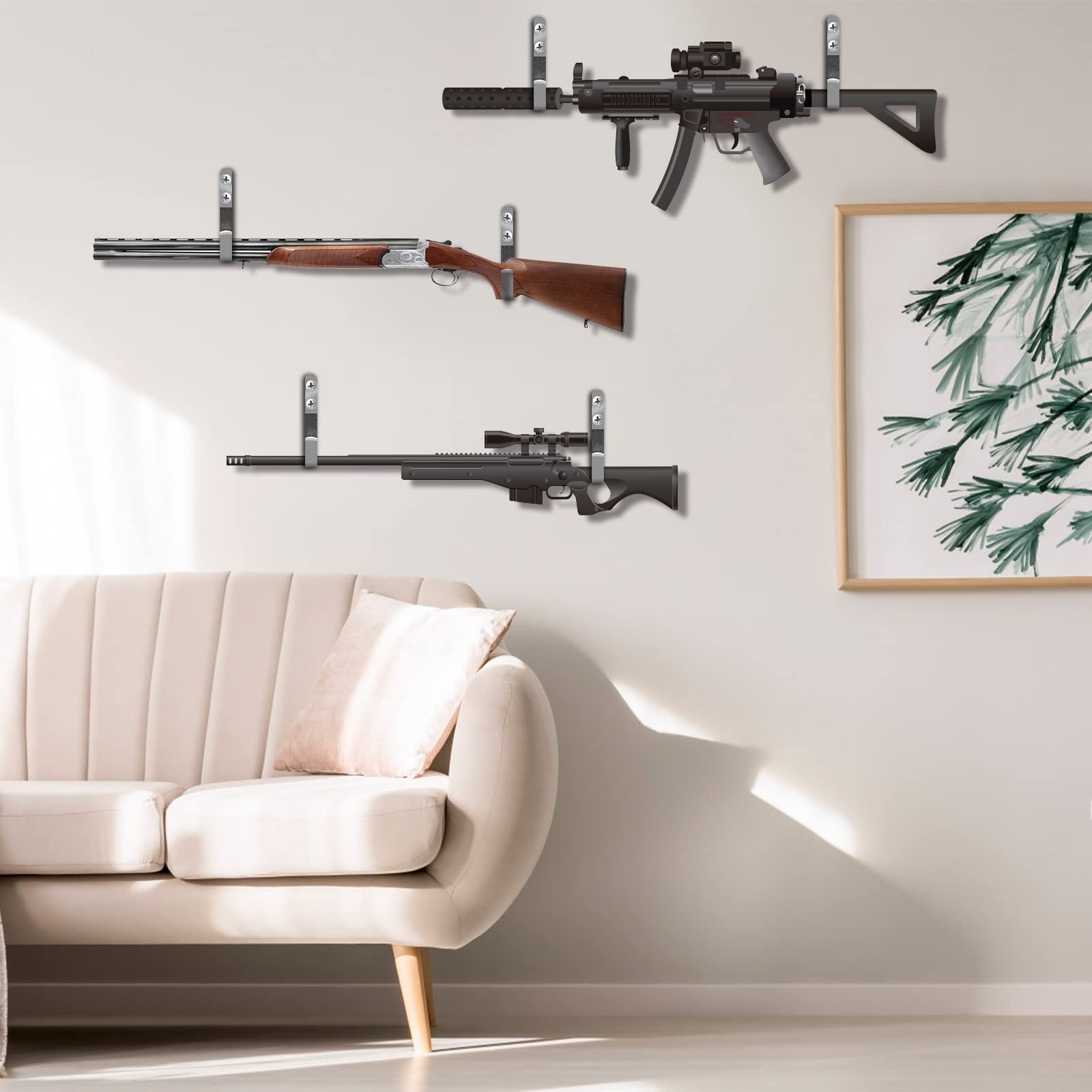 PIHSSFULL Secure Gun Hooks for Wall - Heavy Duty Steel Rifle and Shotgun Rack with Soft Padding for Safe Storage and Display