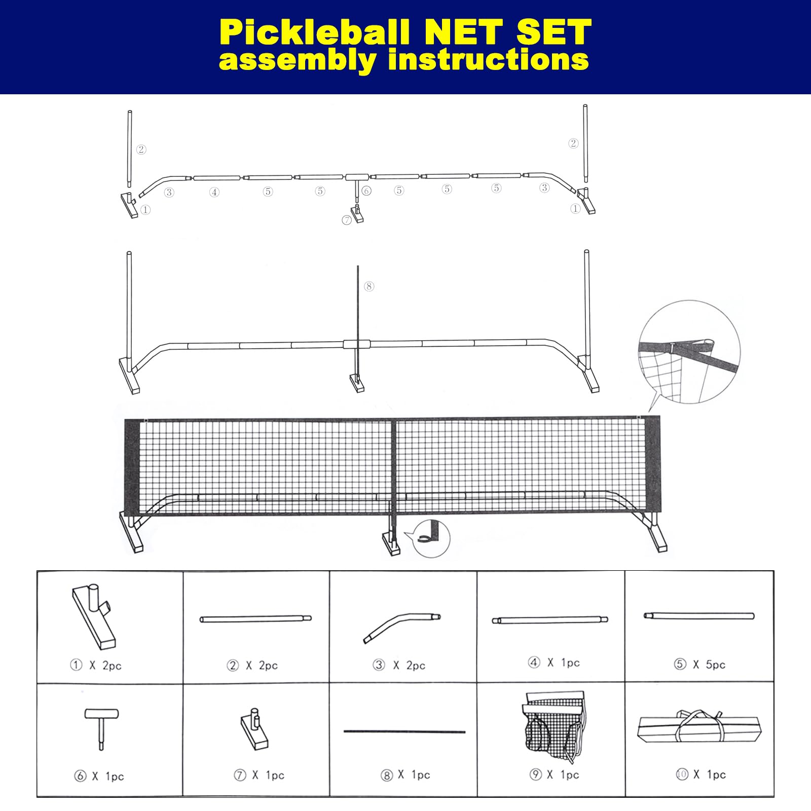 PATIKIL Pickleball Net Set 22FT Regulation Size Portable Net System with 6 Pickleball, 4 Paddles & Carrying Bag for Driveway Backyards Indoor Outdoor, Black