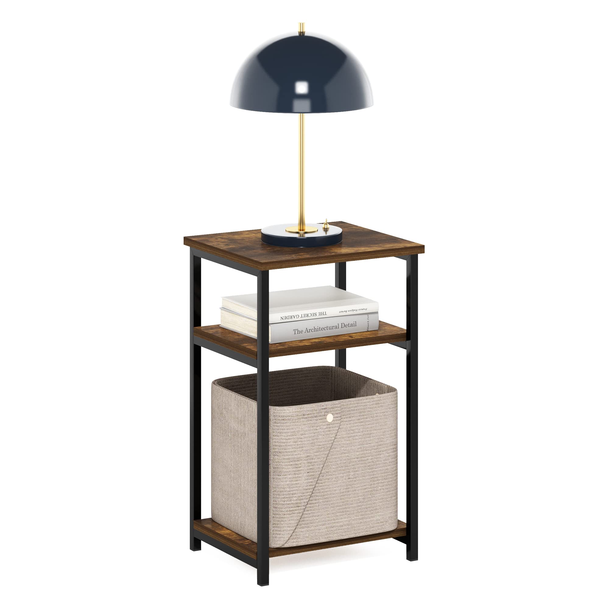 Furinno Just 3-Tier Metal Frame End Table with Storage Shelves, 1-Pack, Amber Pine