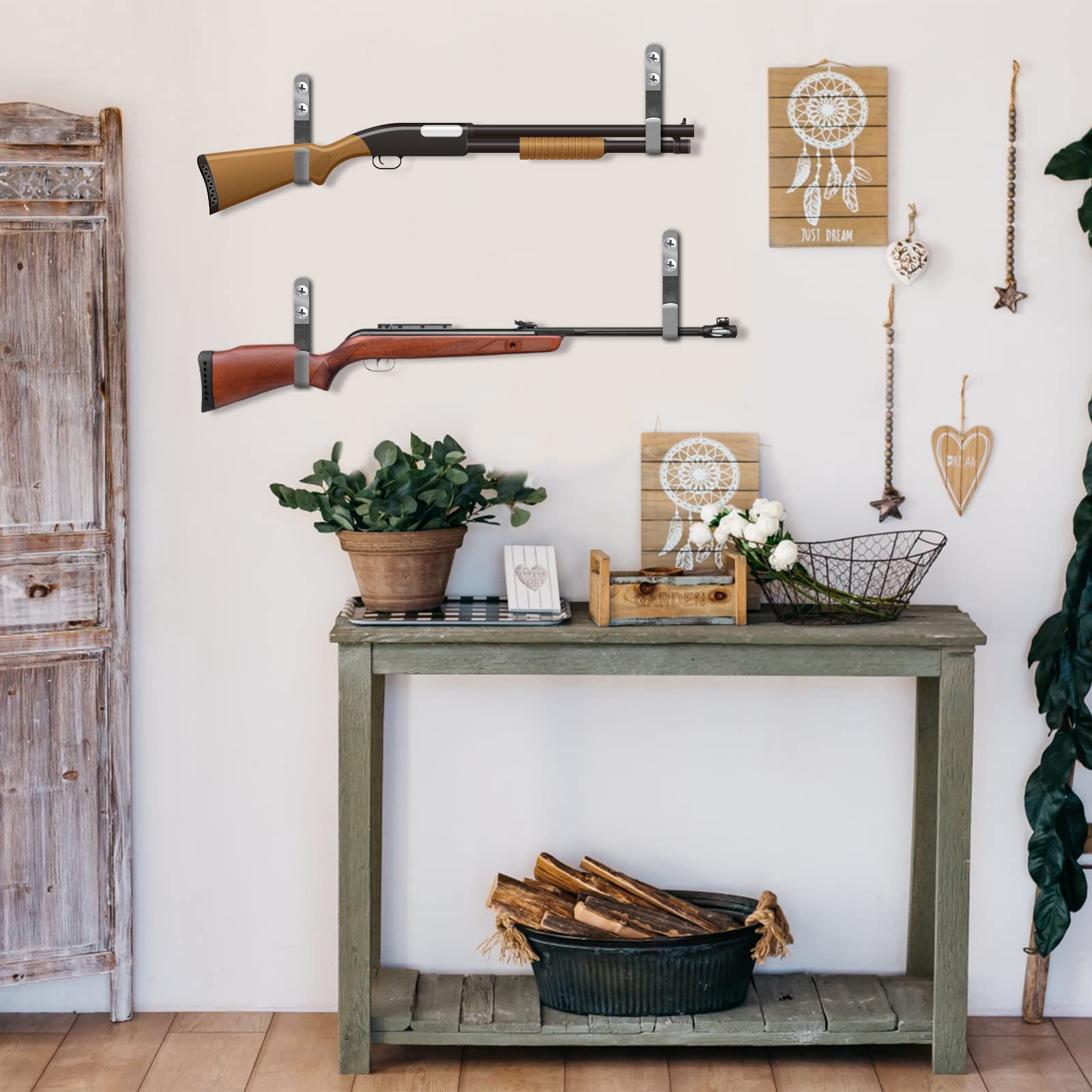PIHSSFULL Secure Gun Hooks for Wall - Heavy Duty Steel Rifle and Shotgun Rack with Soft Padding for Safe Storage and Display
