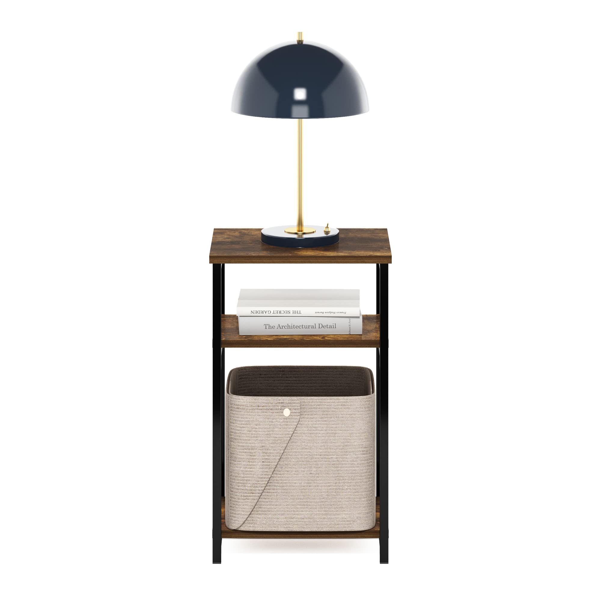 Furinno Just 3-Tier Metal Frame End Table with Storage Shelves, 1-Pack, Amber Pine